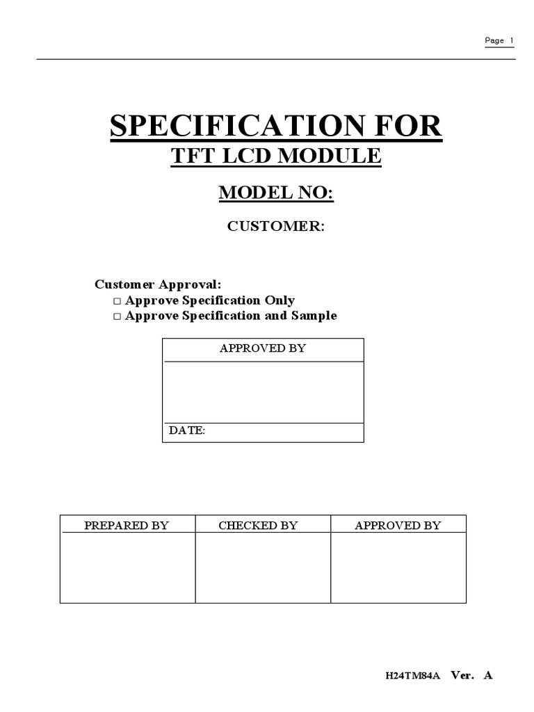 Specification For: TFT LCD Module | PDF | Liquid Crystal Display ...