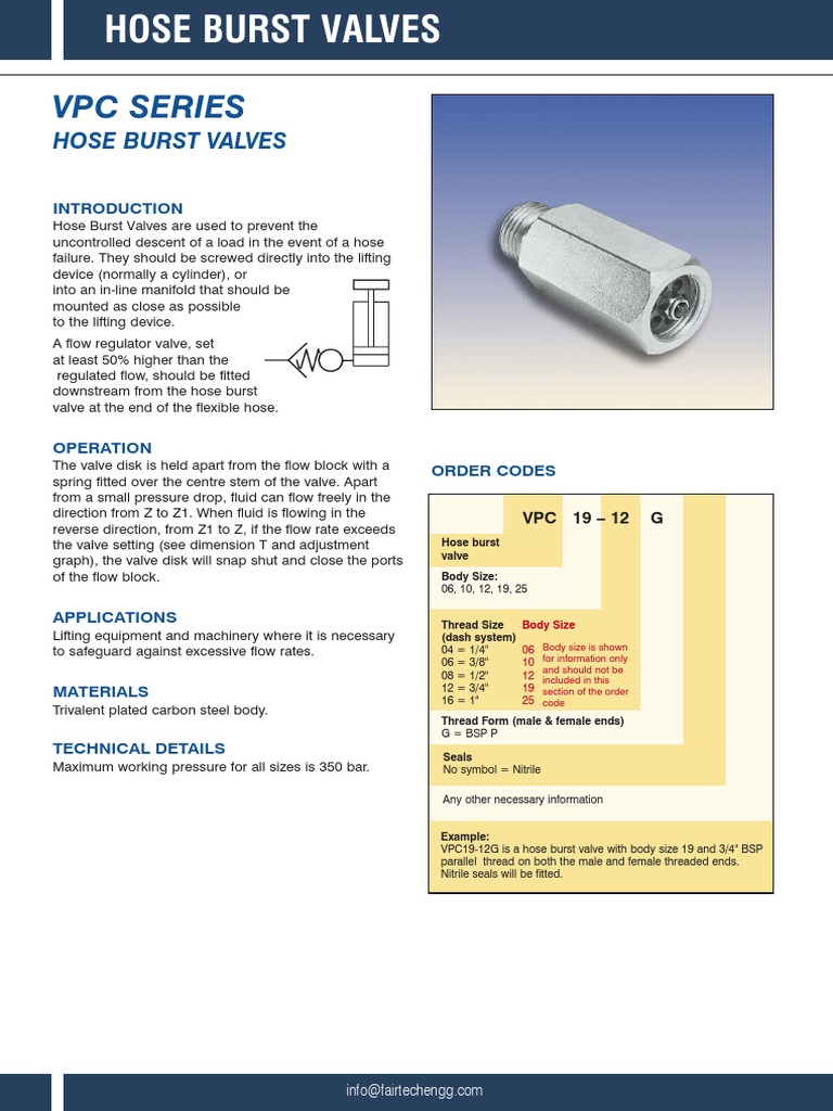 Hose Burst Valves VPC Series Guide | PDF | Valve | Hydraulics