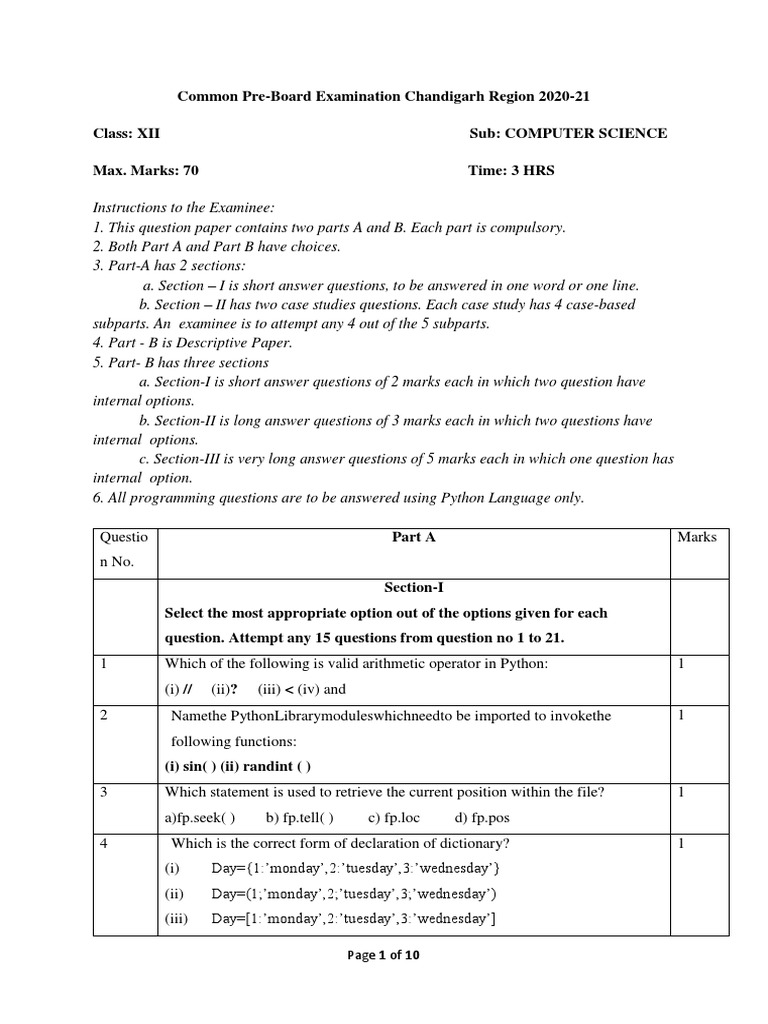 CS QP Xii 2020 | PDF | Parameter (Computer Programming) | Subroutine
