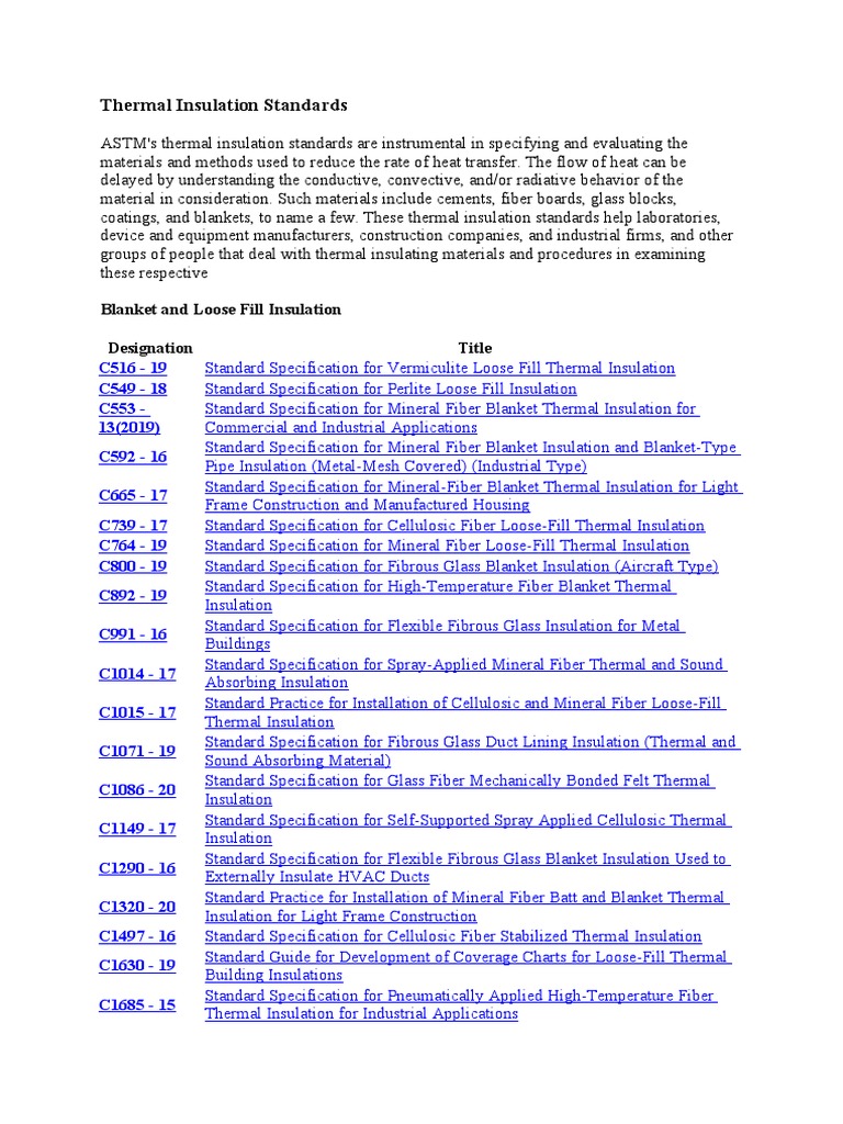 ASTM Thermal Insulation Standards Overview | PDF | Thermal Insulation ...