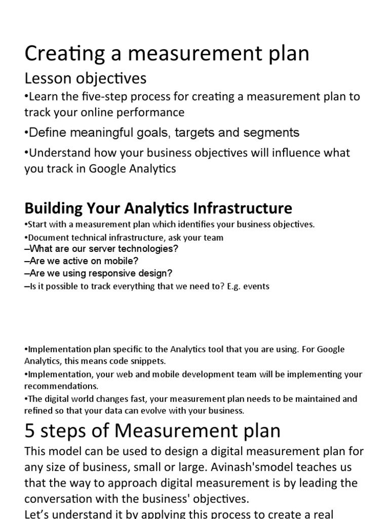 Creating A Measurement Plan: Lesson Objectives | PDF