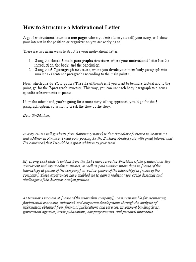 How To Structure A Motivational Letter | PDF | Interest | Internship