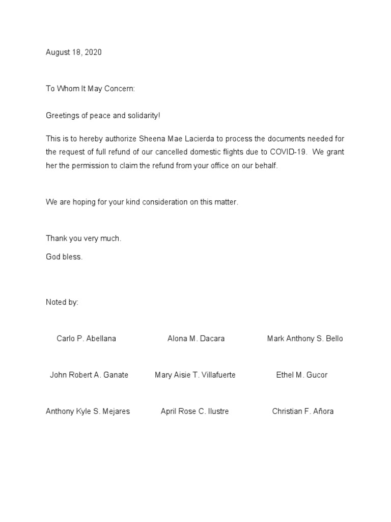 Authorization Letter (Cebu Pac) | PDF