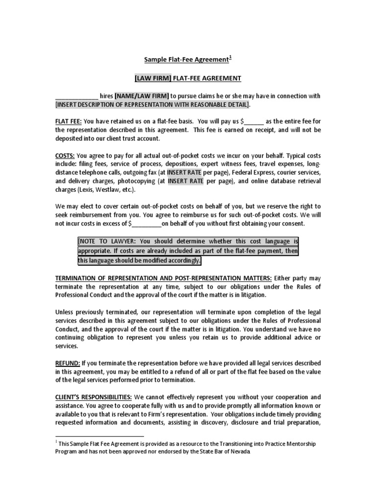 Sample Flat Fee Agreement | PDF | Costs In English Law | Settlement ...