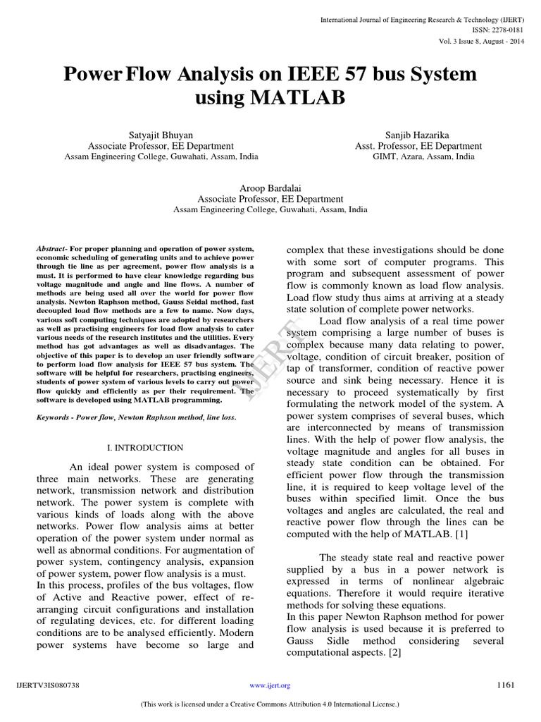 Power Flow Analysis On Ieee 57 Bus System Using Matlab Ijertv3is080738 Pdf Pdf Electrical 