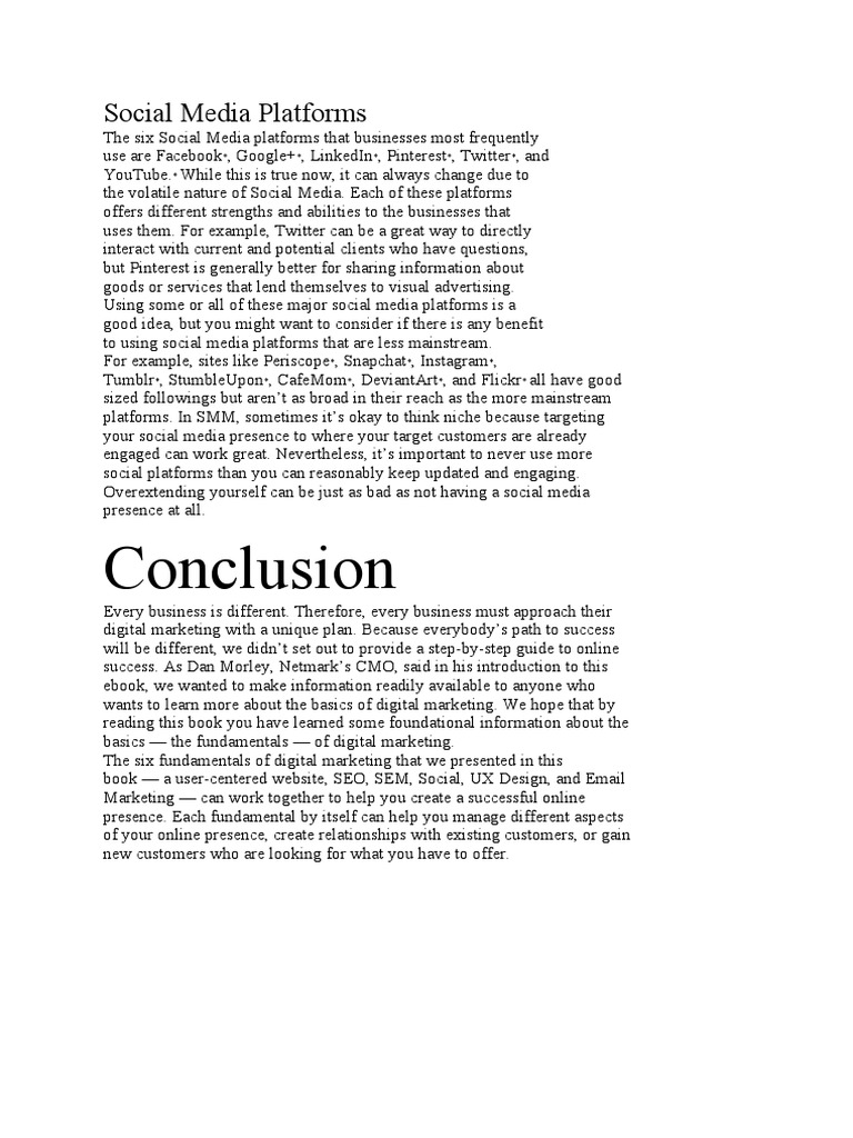 Conclusion: Social Media Platforms | PDF