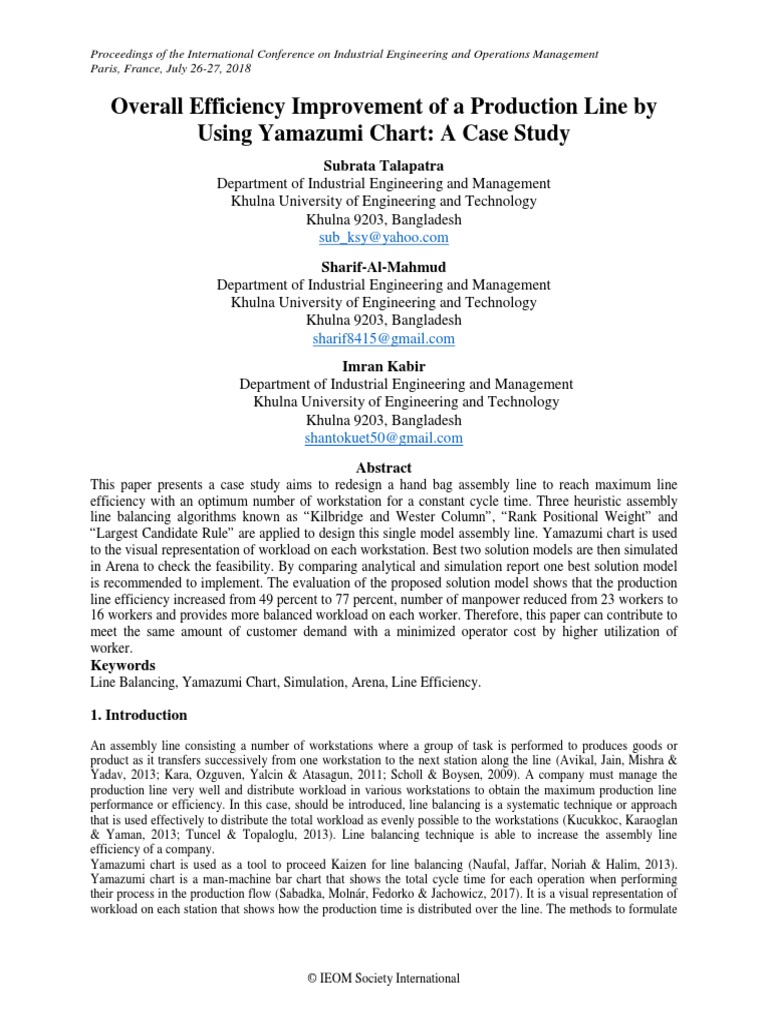 Overall Efficiency Improvement of A Production Line by Using Yamazumi ...