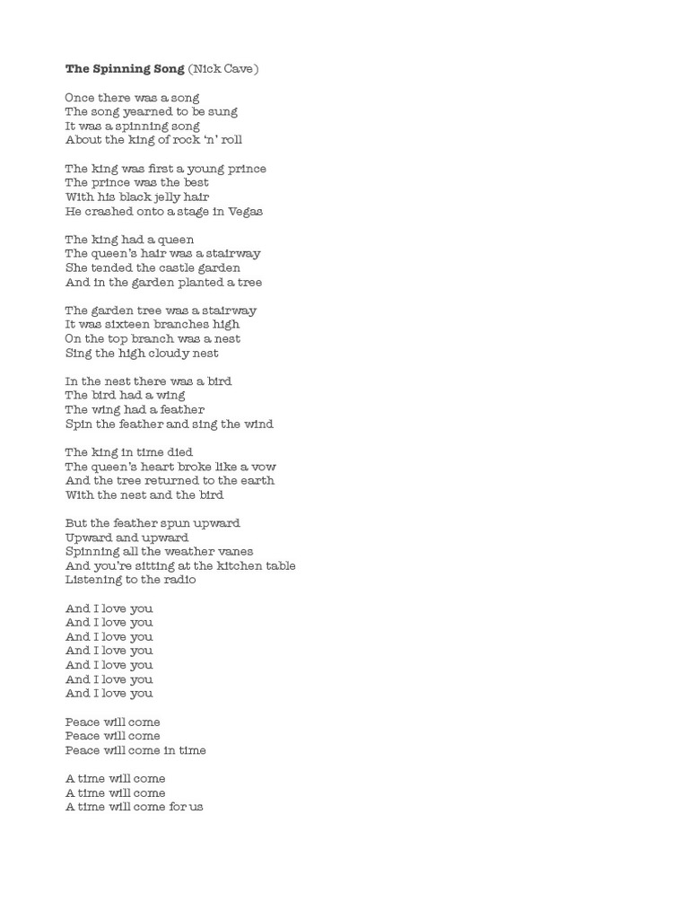 The Spinning Song (Nick Cave) (Lyrics) | PDF