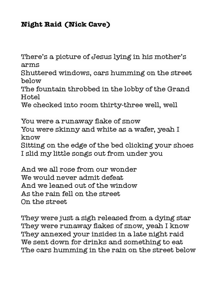 Night Raid (Nick Cave) (Lyrics) | PDF