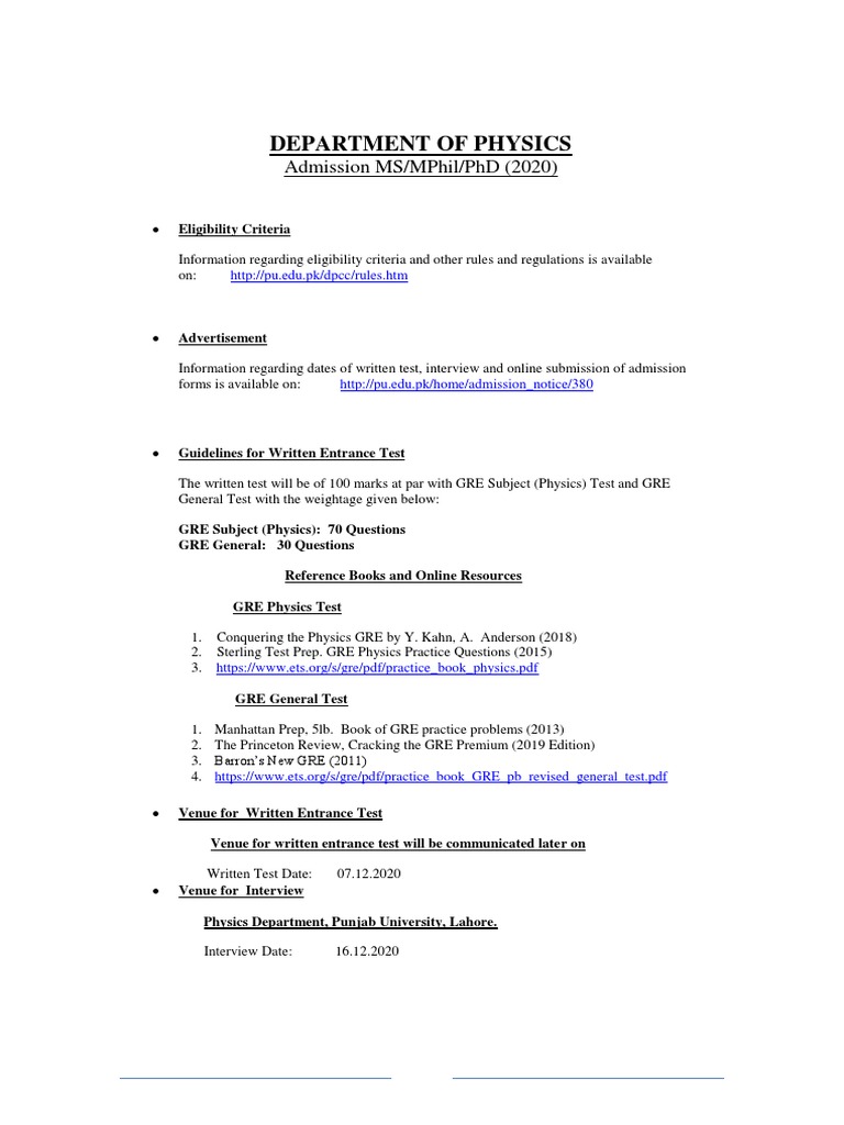 Admissions MS MPhil PHD | PDF