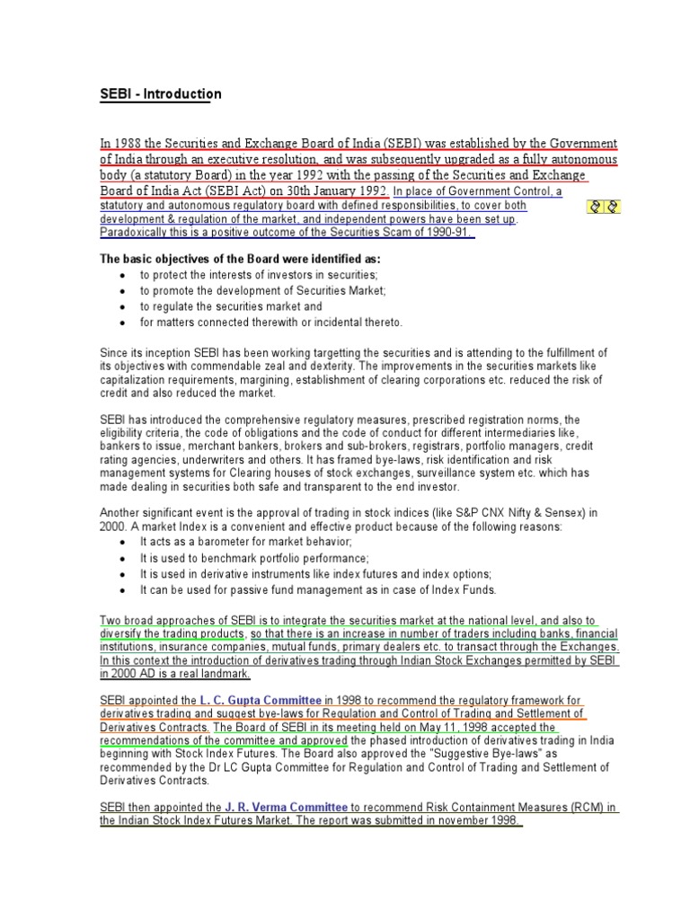 SEBI - Introduction: The Basic Objectives of The Board Were Identified ...