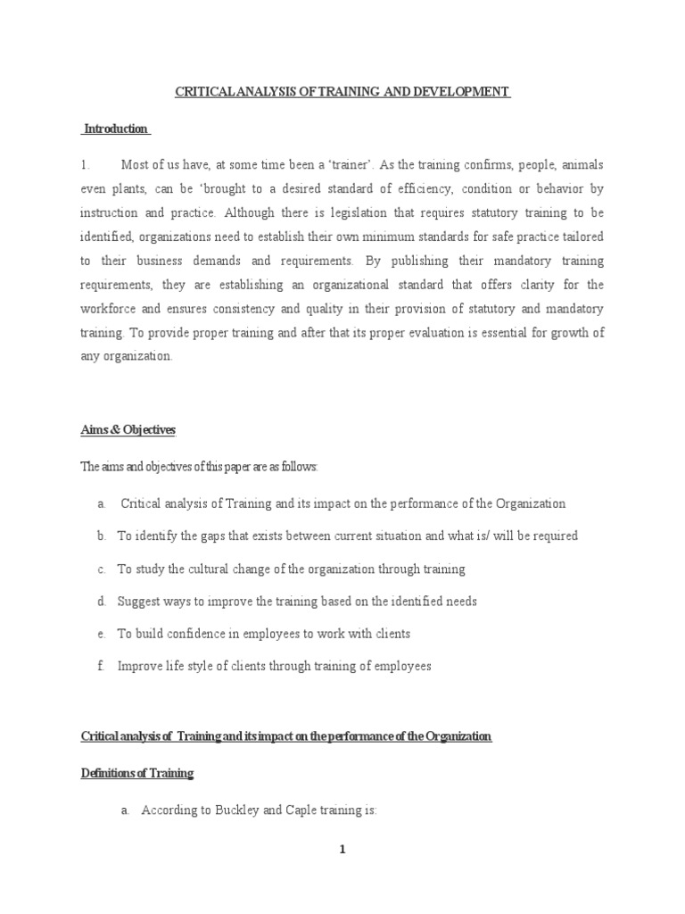 Critical Analysis of Training and Development: The Aims and Objectives ...