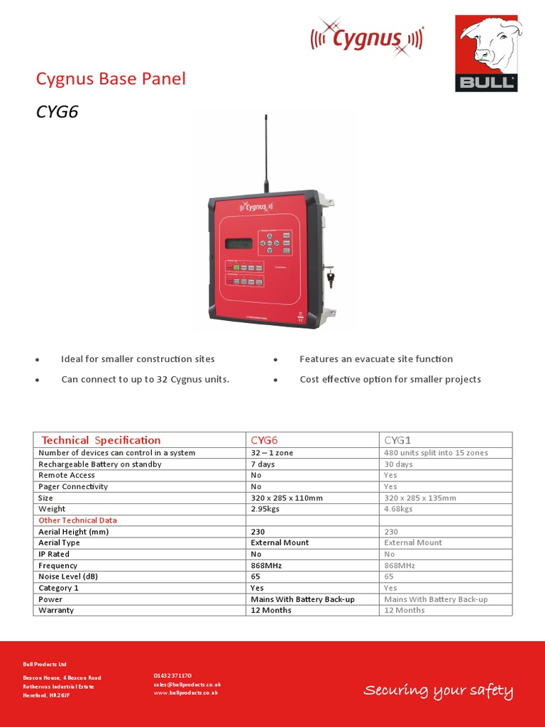 Cygnus CYG6 Temporary Alarm System Base Panel Datasheet | PDF ...