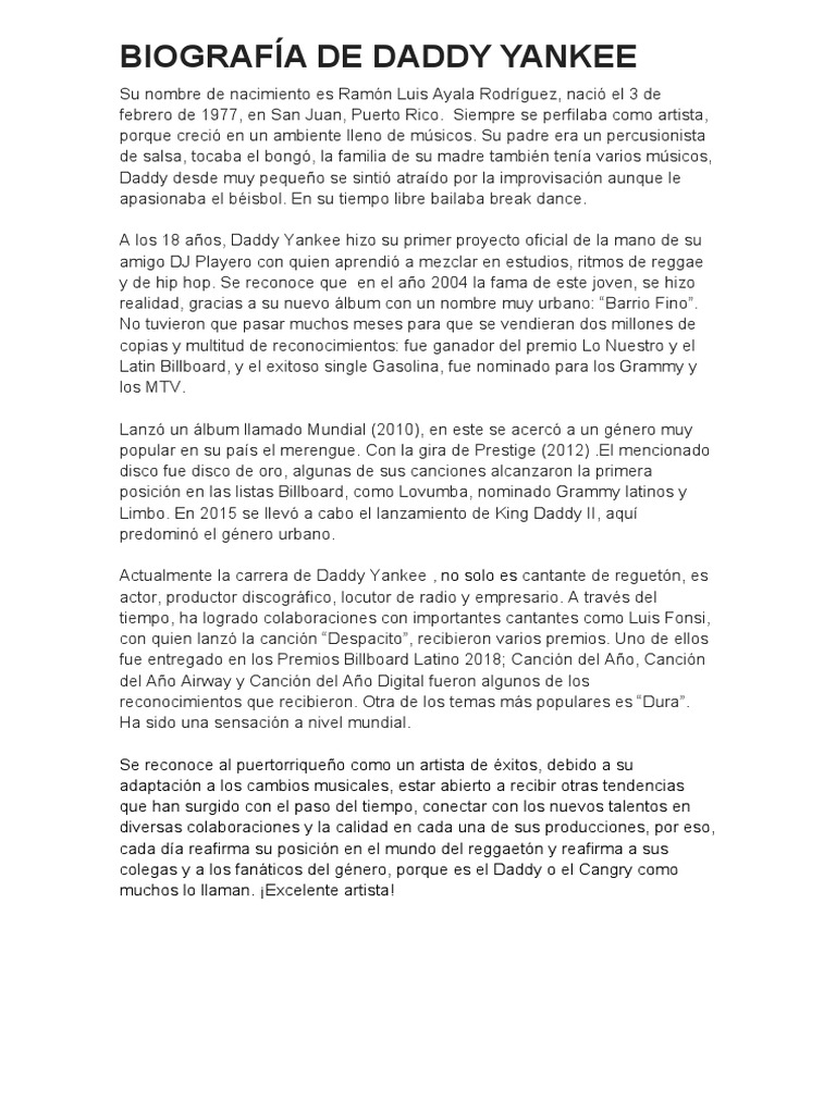 Biografía de Daddy Yankee | PDF
