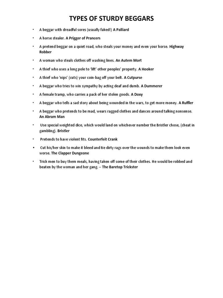 Types of Sturdy Beggars: Robber | PDF