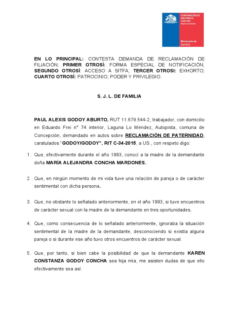 Contestación a Demanda de Paternidad | PDF | Ciencias sociales | Derecho