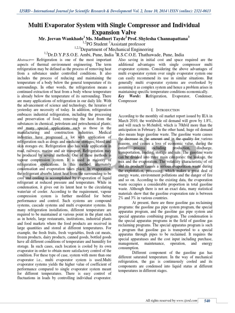 Multi Evaporator System With Single Compressor and Individual Expansion ...