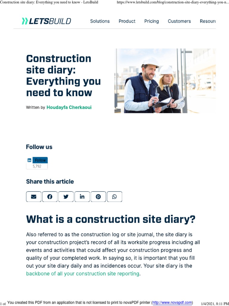 Construction Diary Guide | PDF | Printer (Computing) | Written ...
