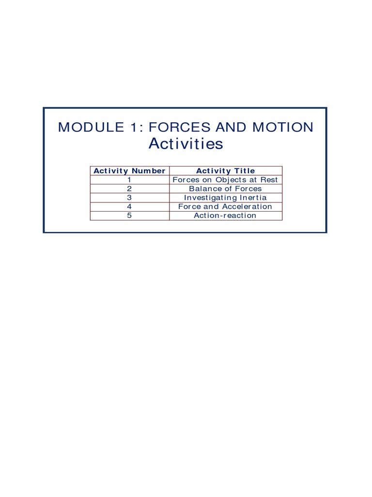 Activities: Module 1: Forces and Motion | PDF | Velocity | Force