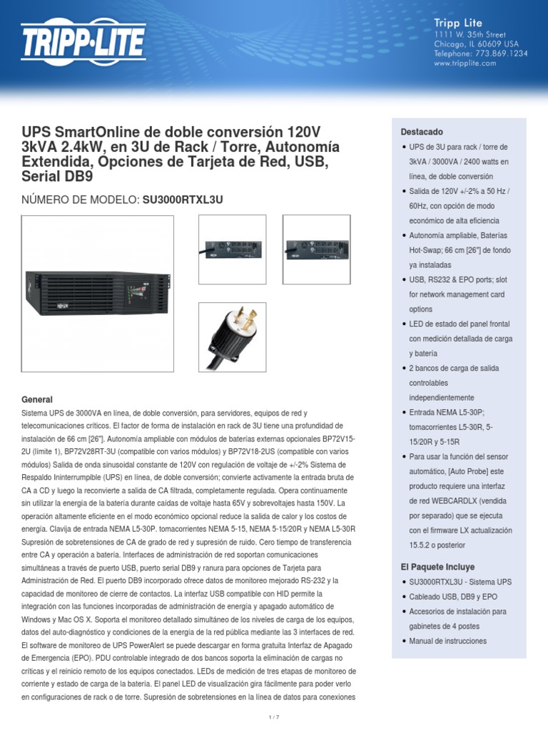 Su3000rtxl3u Tripplite | PDF | USB | Controlador de interfaz de red