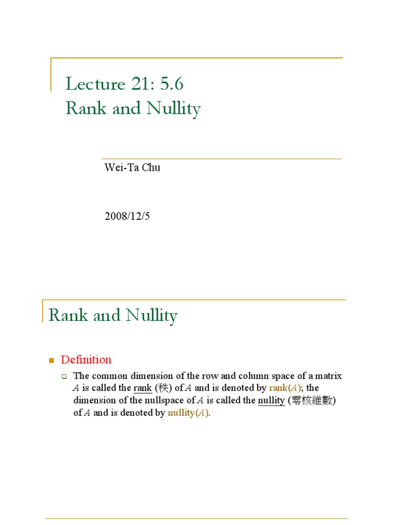 Lecture 21 Rank and Nullity PDF | PDF | System Of Linear Equations ...