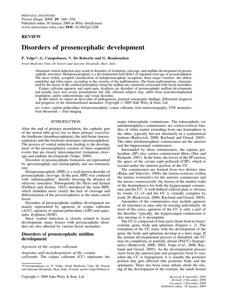 Disorders of Prosencephalic Development: Review | PDF | Corpus Callosum ...