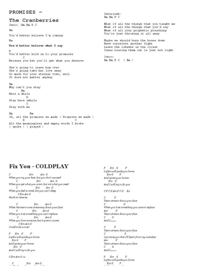 Promises - The Cranberries: You'd Better Believe What I Say | PDF