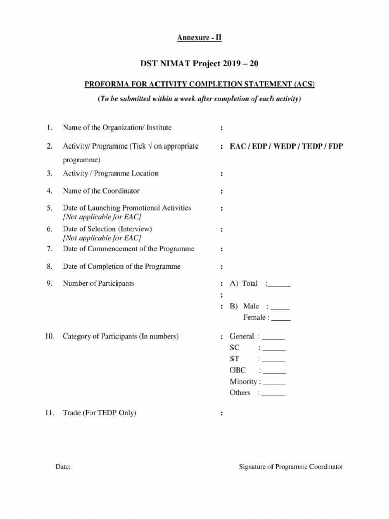 2 Proforma of Activity Completion Statement (ACS) (Ann - II) - Jay | PDF