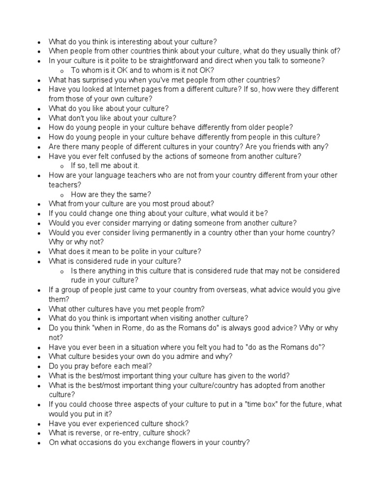 Culture Questions | PDF