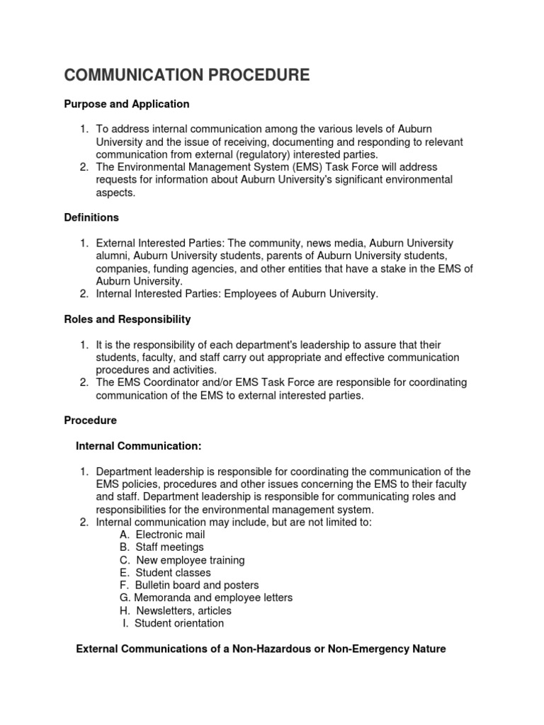 EMS-Communication Procedure | PDF | Emergency | Risk Management