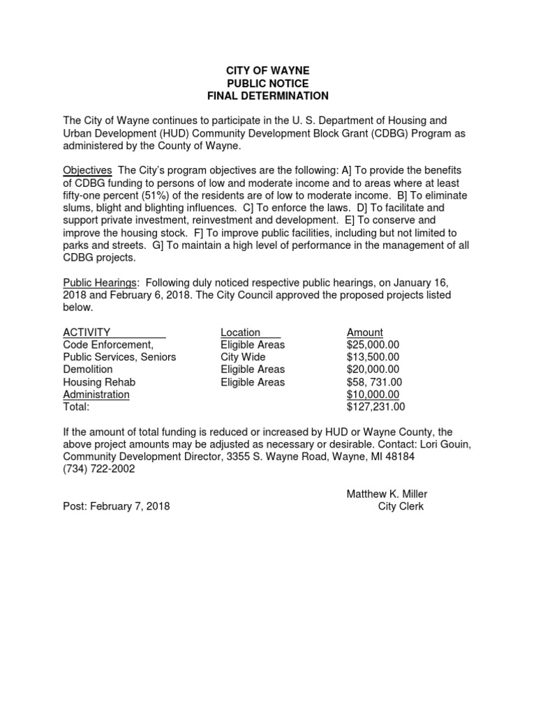 City of Wayne Public Notice Final Determination | PDF