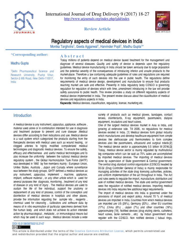 Regulatory Aspects of Medical Devices in India PDF | PDF | Medical ... Regulatory Aspects of Medical Devices in India PDF | PDF | Medical ...