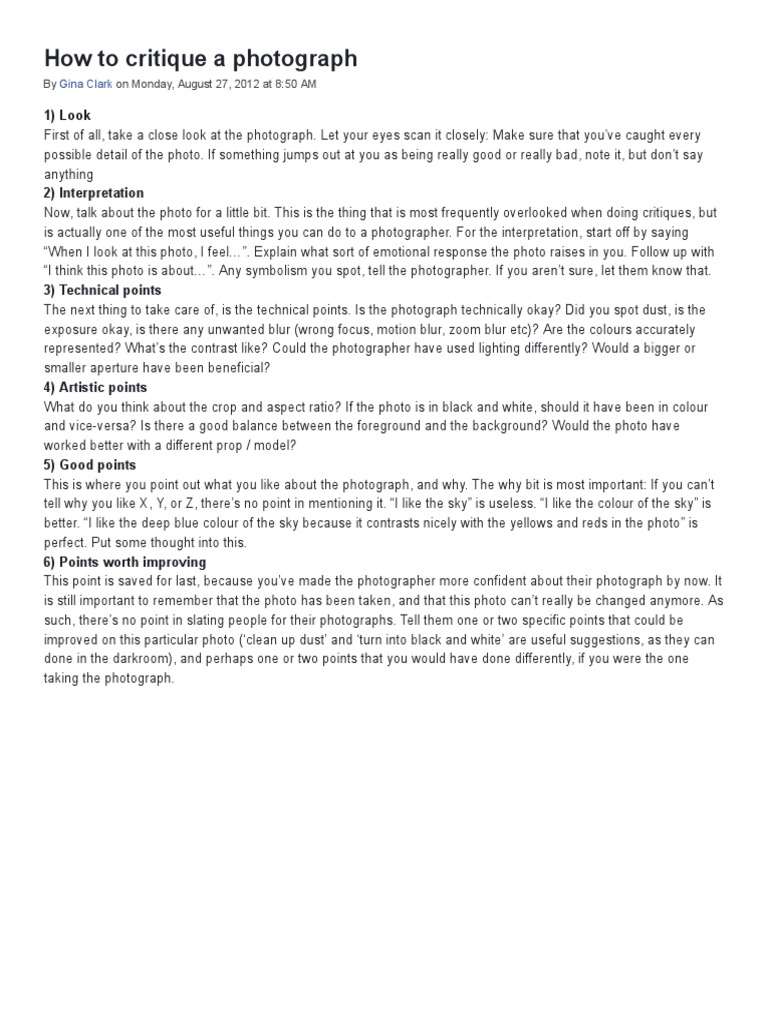 Photograph Critique Guide | PDF