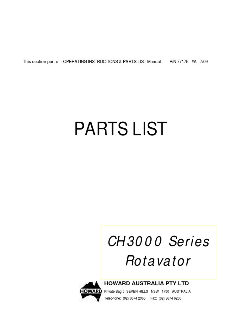 Parts List: CH3000 Series Rotavator | PDF