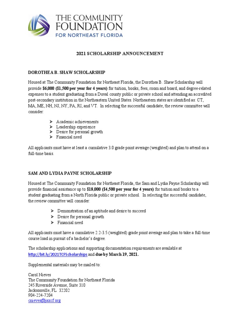 2021 Scholarship Announcement | PDF