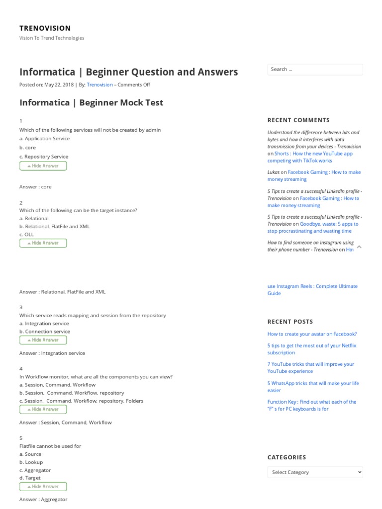 Informatica - Beginner Question and Answers - Trenovision | PDF ...
