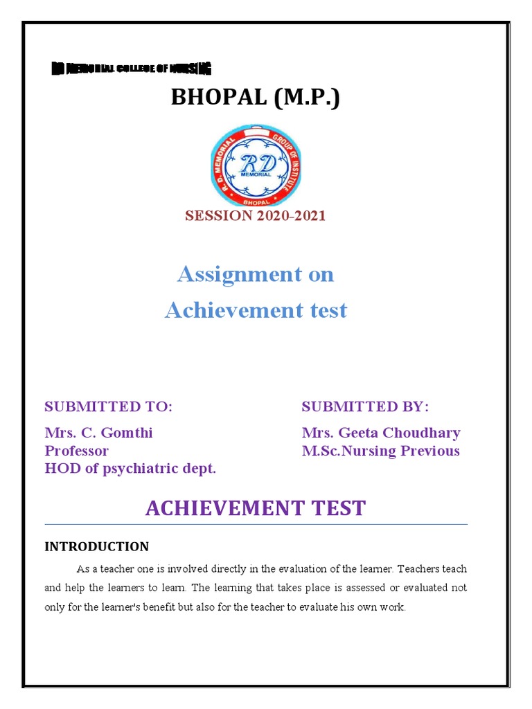 Achievement Test | PDF | Test (Assessment) | Standardized Tests