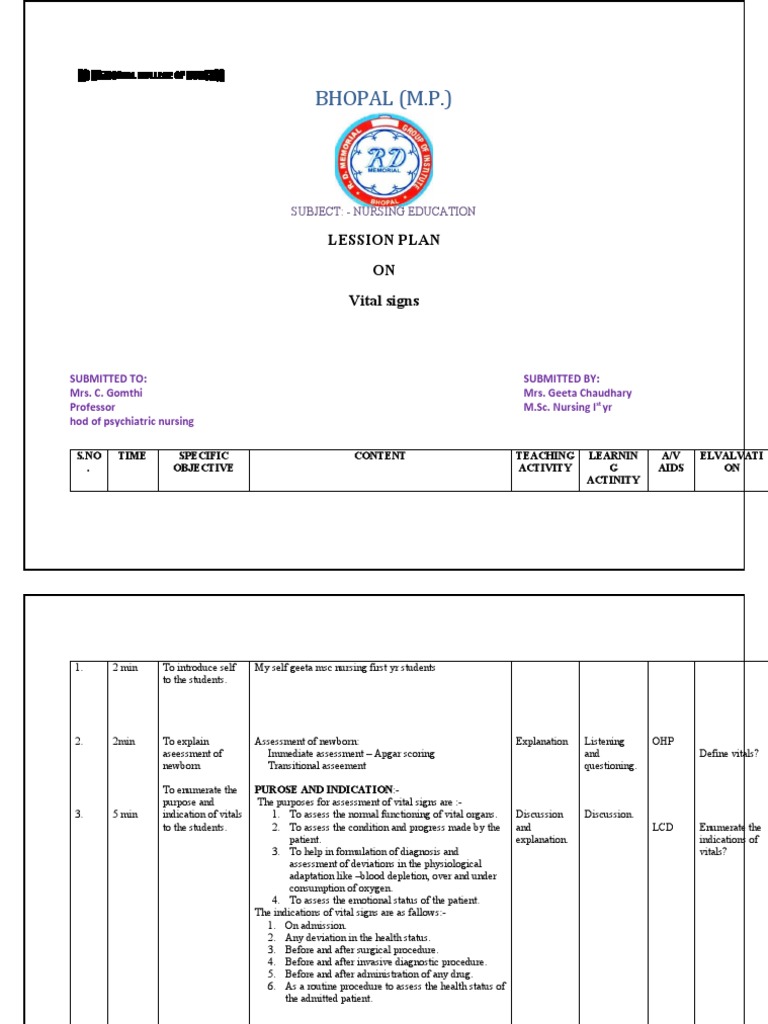 Assessing Vital Signs: A Comprehensive Lesson Plan on Measuring ...