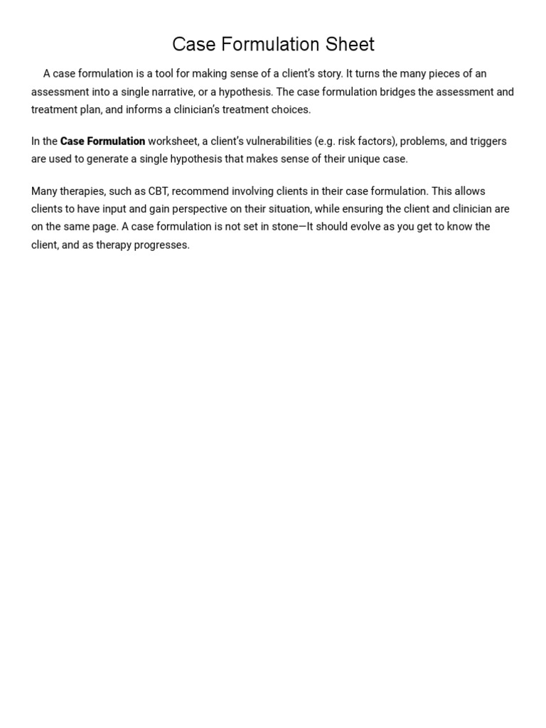 Case Formulation Sheet (Worksheet) - Therapist Aid PDF | PDF | Business