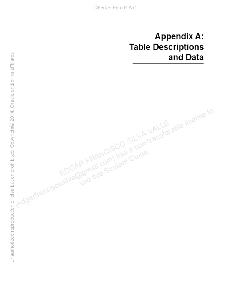Appendix A Table Descriptions and Data | PDF | Pl/Sql | Data Management ...