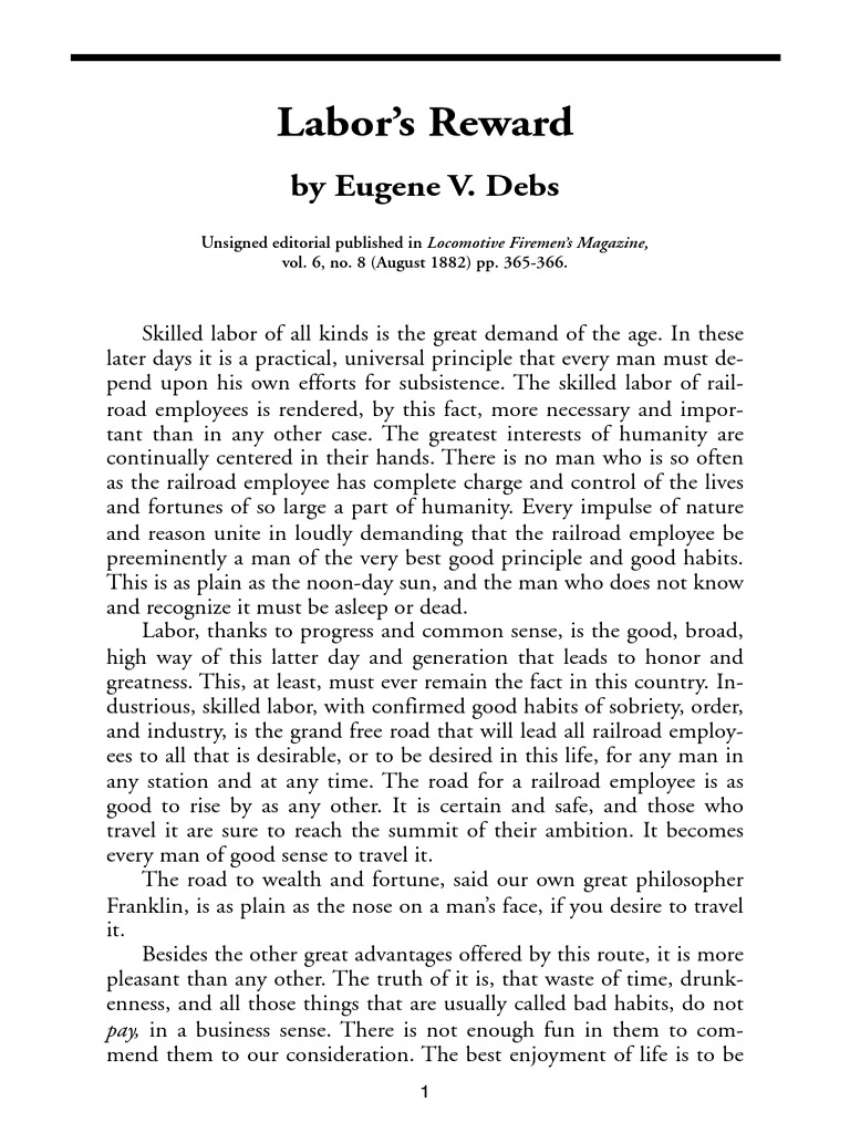 Labor's Reward: by Eugene V. Debs | PDF | Employment | Railway
