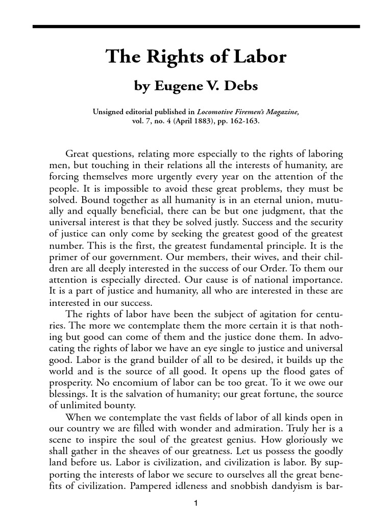 The Rights of Labor: by Eugene V. Debs | PDF