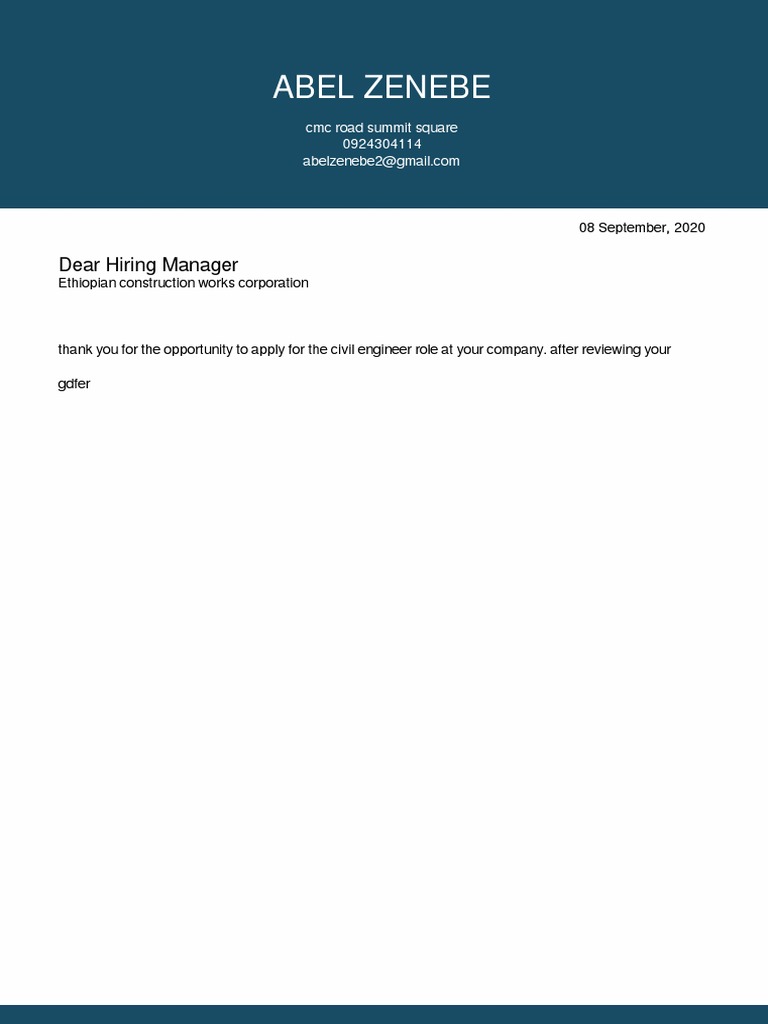 Abel Zenebe: Dear Hiring Manager | PDF