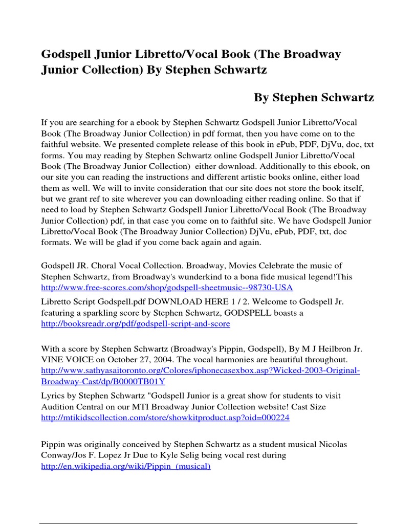 Godspell Jr. Libretto/Vocal Book | PDF | Language Arts & Discipline | Foreign Language Studies