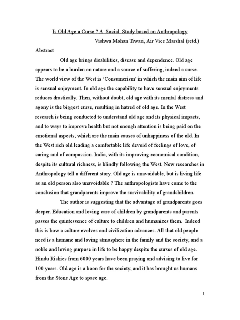 Paper 1 On Old Age Is A Boon | PDF | Suffering | Life Expectancy