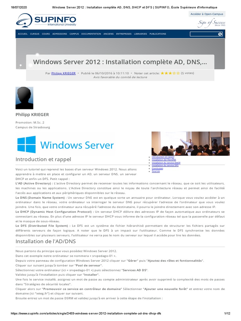 Windows Server 2012 - Installation Complète AD, DNS, DHCP Et DFS ...