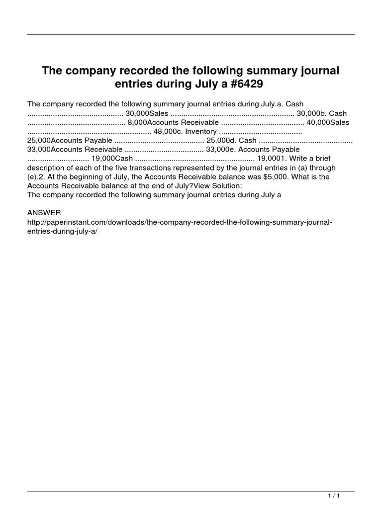 July Summary Journal Entries Analysis | PDF | Technology & Engineering
