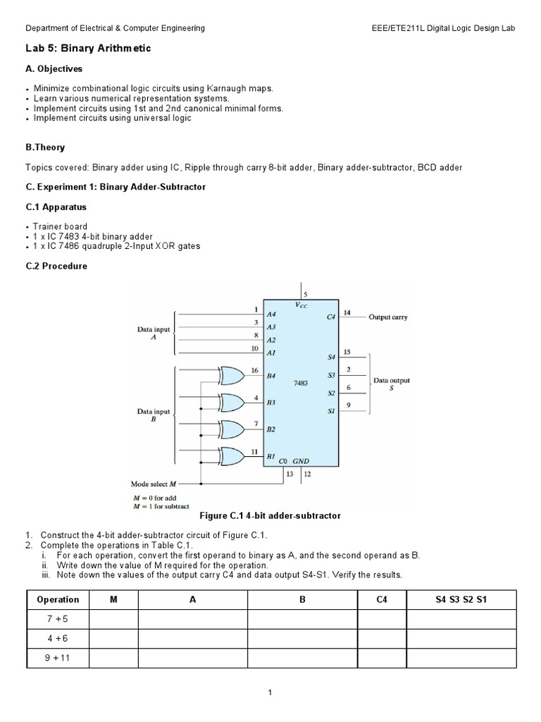 Binary Arithmetic Lab Guide | PDF | Logic Synthesis | Logic Gate