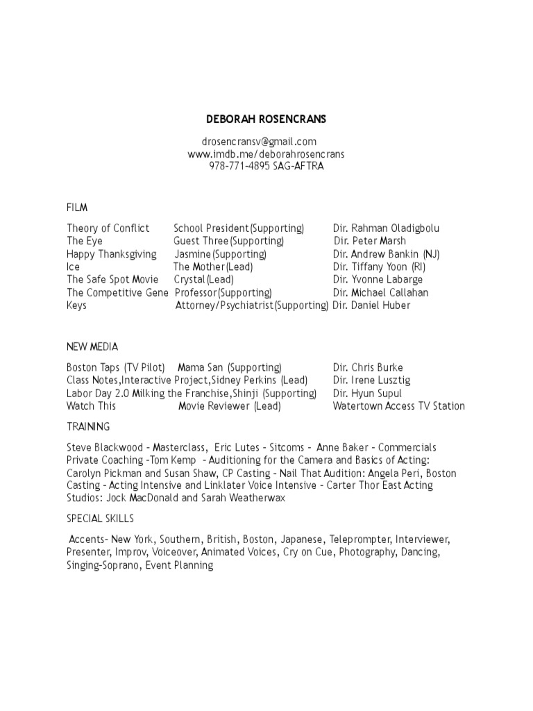 Deborah Rosencrans Actor Resume 1 | PDF | Art