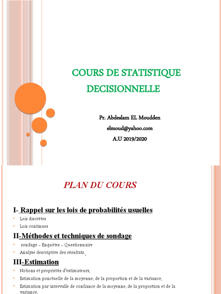 Statistique Décisionnelle et Probabilités | PDF | Échantillonnage ...